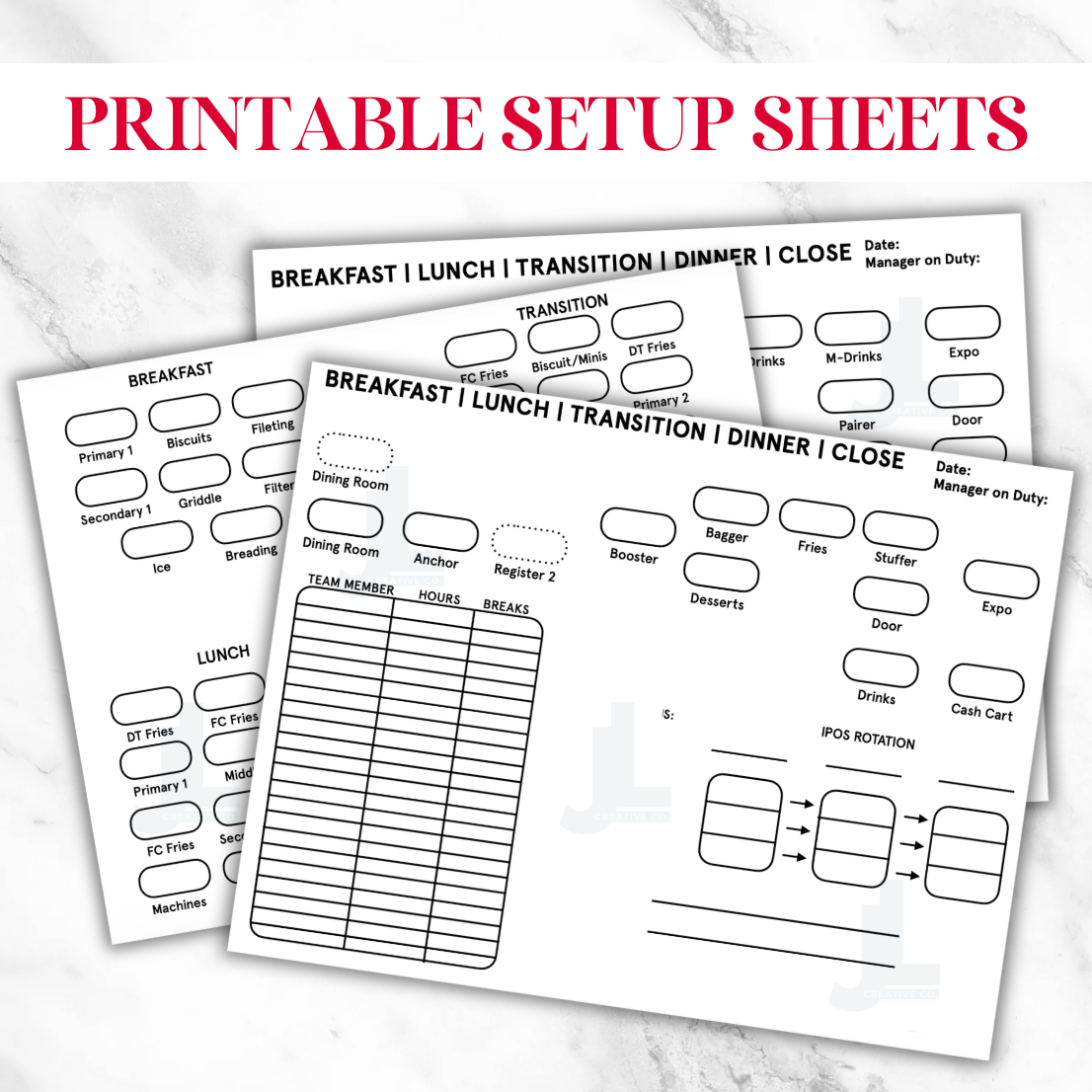 Custom Setup Sheet PDF Printouts – J+L Creative Co.